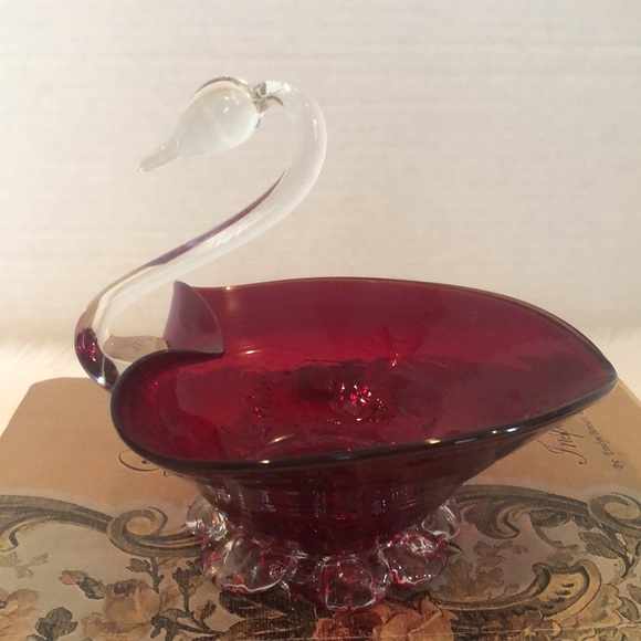Accents | Vintage Duncan Miller Art Glass Ruby Red Swan Bowl Circa 196s ...
